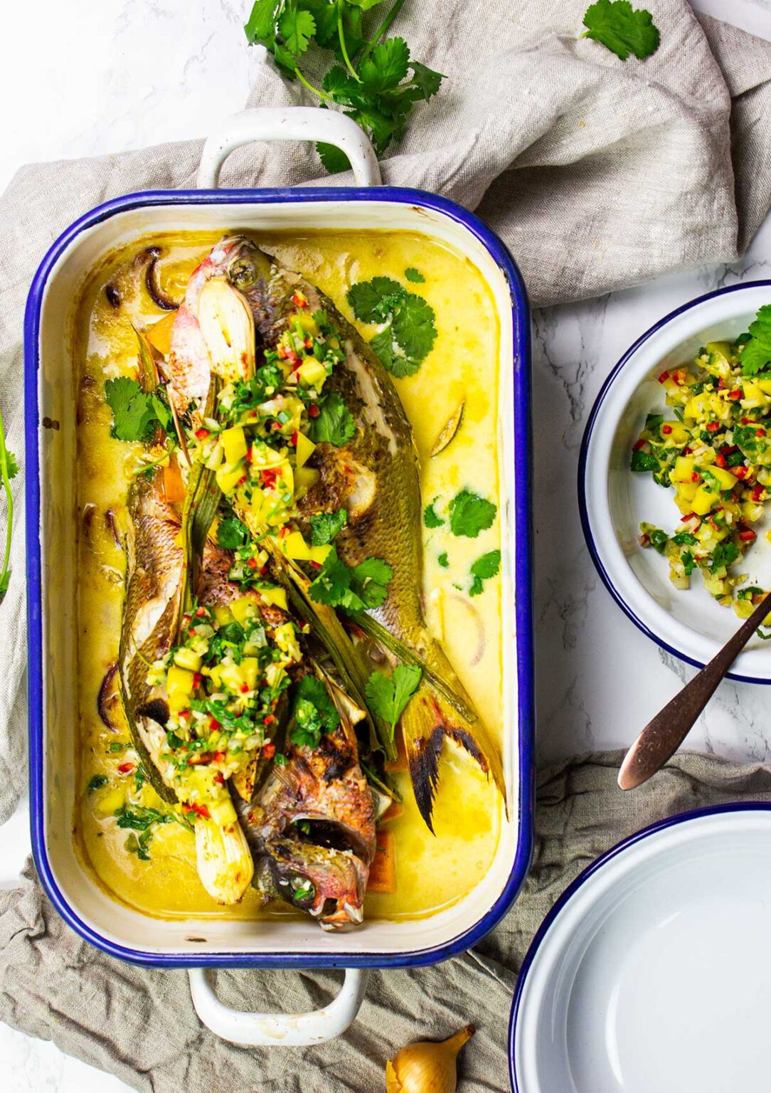 Baked Whole Snapper with Mango Salsa - Done in 30 Minutes - Flavourise