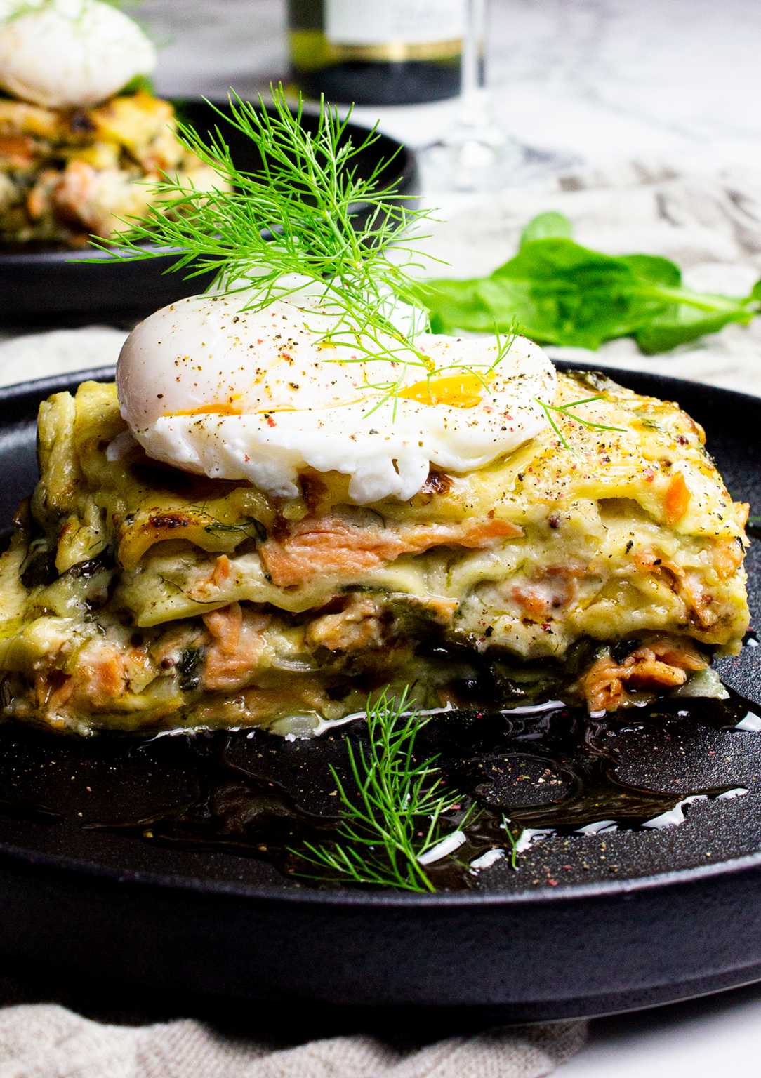 Salmon Lasagne Recipe with Poached Egg - Flavourise