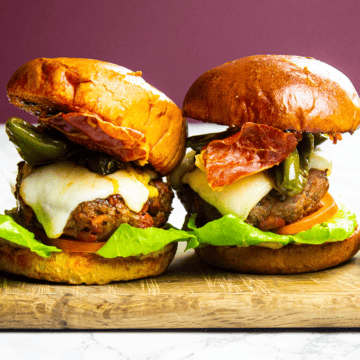 Spanish Burger with Beef, Chorizo, Manchego & Padron Peppers